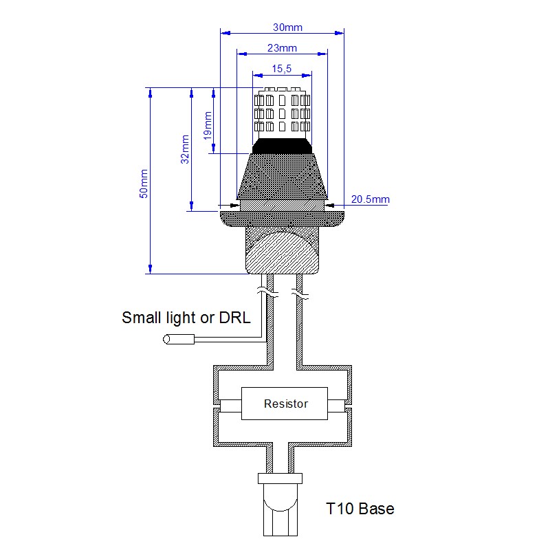 T10 Dual Color LED bulb DRL white and Yellow canbus 25W 10 OHM ...